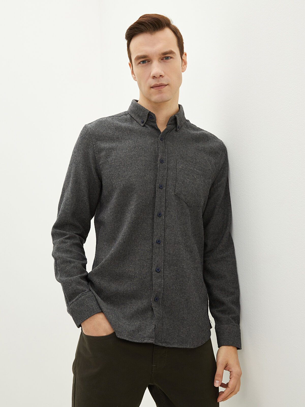 LCW CLASSIC Regular Fit Uzun Kollu Armürlü Erkek Gömlek