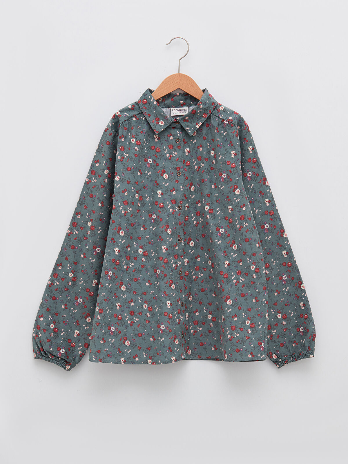 Çiçekli Uzun Kollu Kadife Kız Çocuk Gömlek