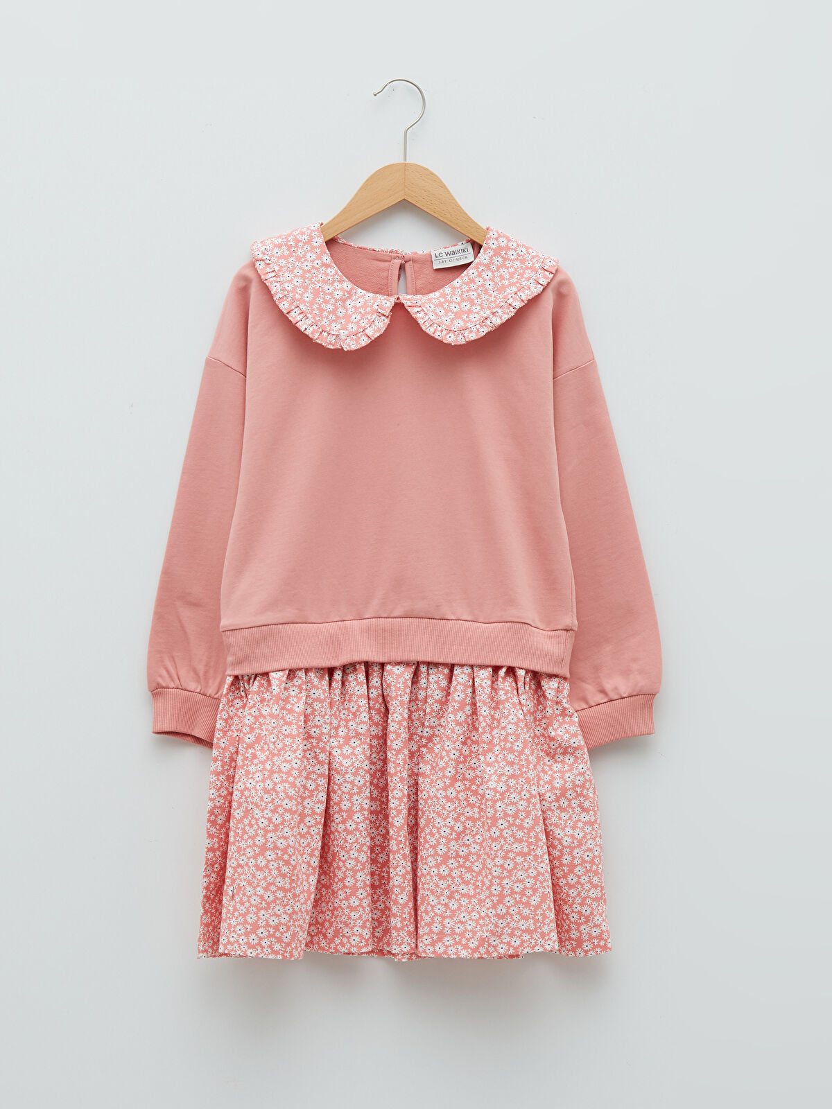 Bebe Yaka Desenli Uzun Kollu Kız Çocuk Elbise