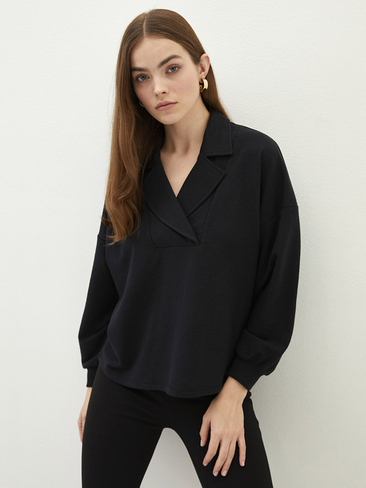 LCW VISION Ceket Yaka Düz Uzun Kollu Kadın Sweatshirt