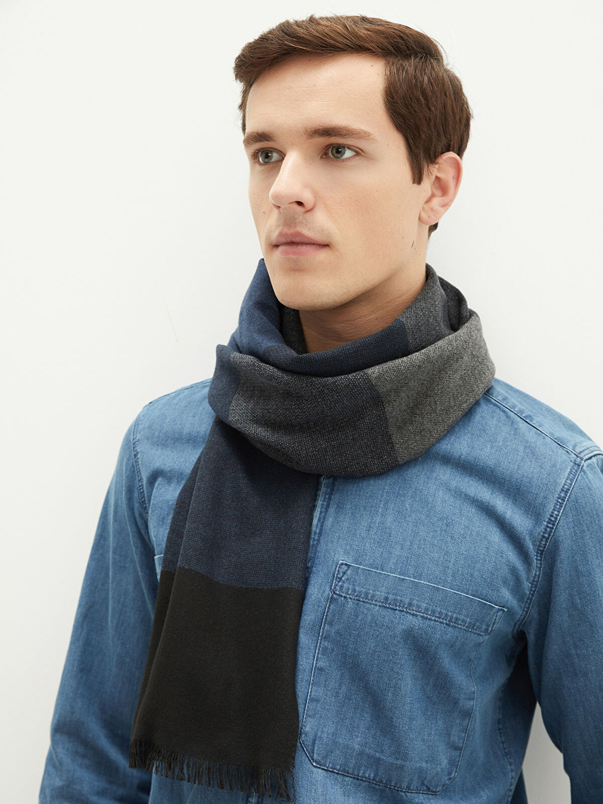 Püskül Detaylı Renk Geçişli Erkek Atkı