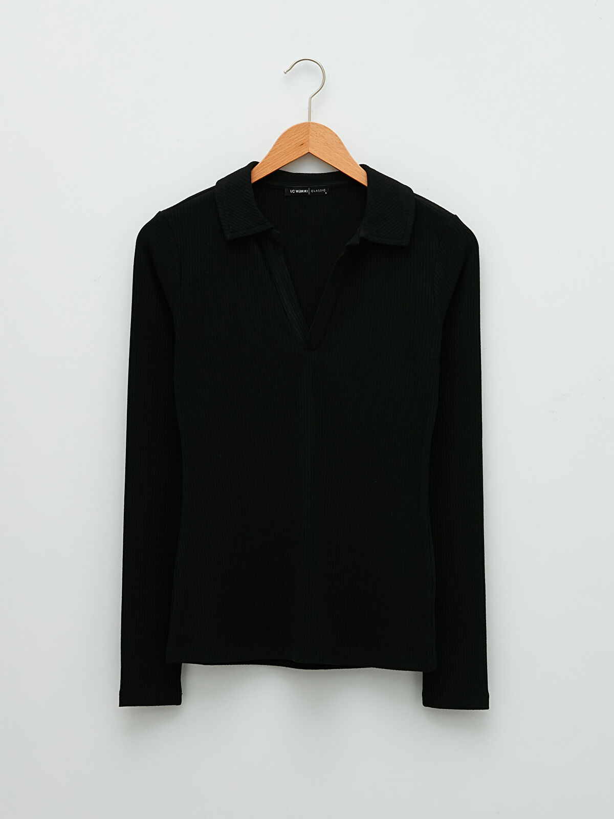 LCW CLASSIC Polo Yaka Düz Uzun Kollu Kadın Tişört