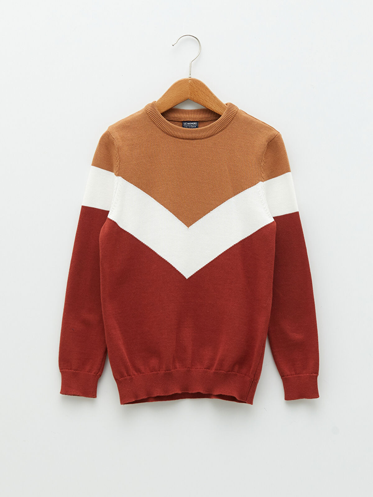 Bisiklet Yaka Renk Bloklu Uzun Kollu Erkek Çocuk İnce Triko Kazak