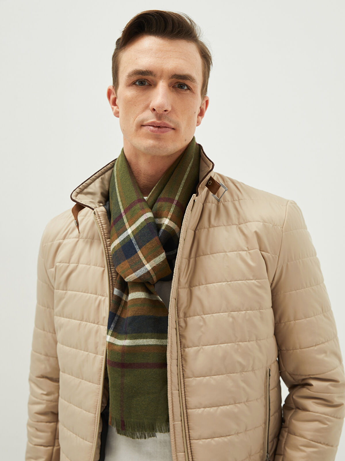 Kısa Püskül Detaylı Ekose Erkek Atkı