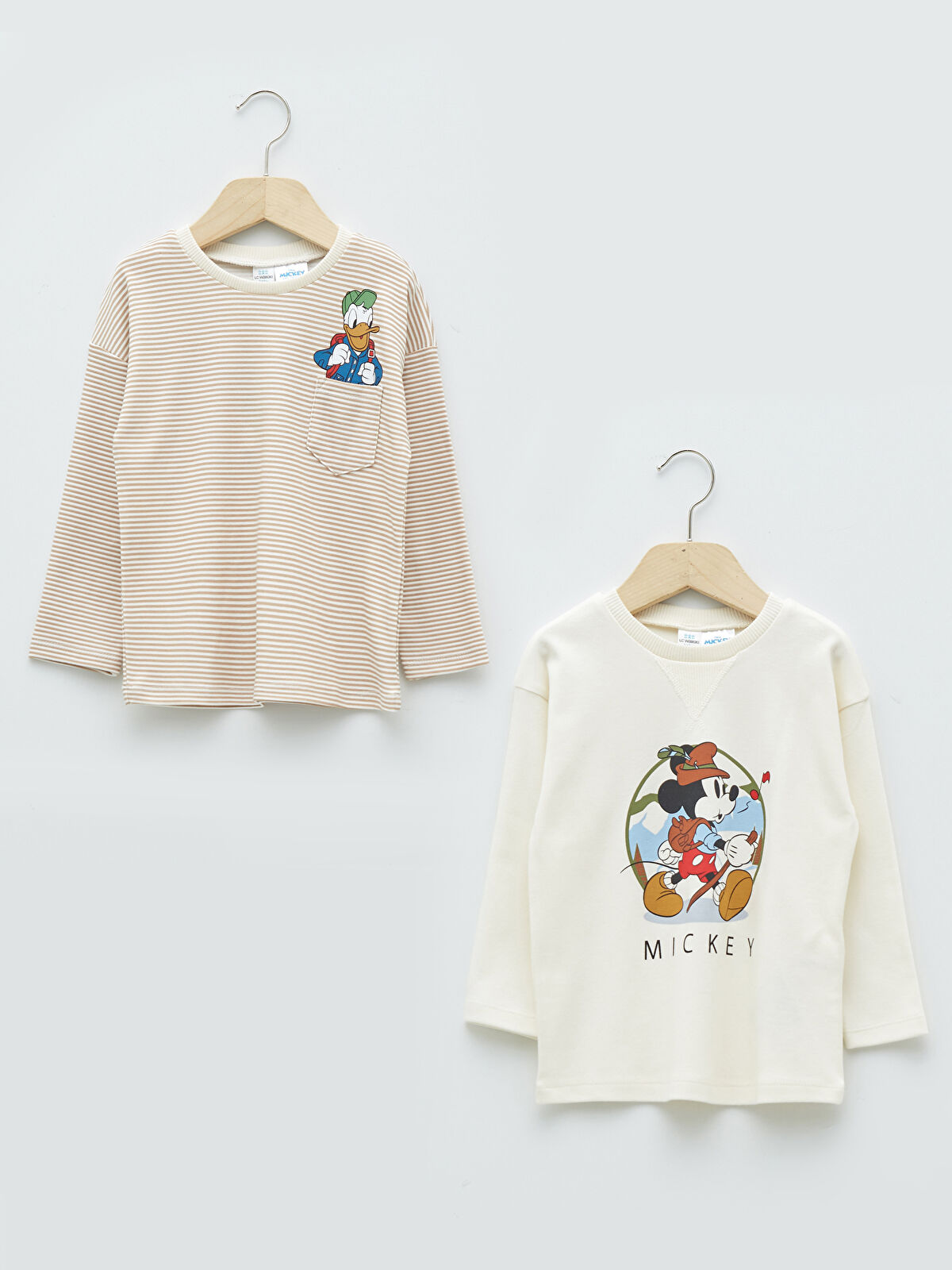Bisiklet Yaka Uzun Kollu Disney Baskılı Pamuklu Erkek Bebek Tişört 2'li