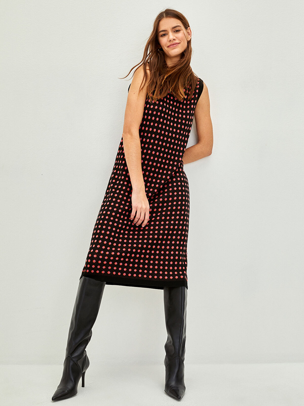 LCW CLASSIC Bisiklet Yaka Desenli Kolsuz Kadın Triko Tunik