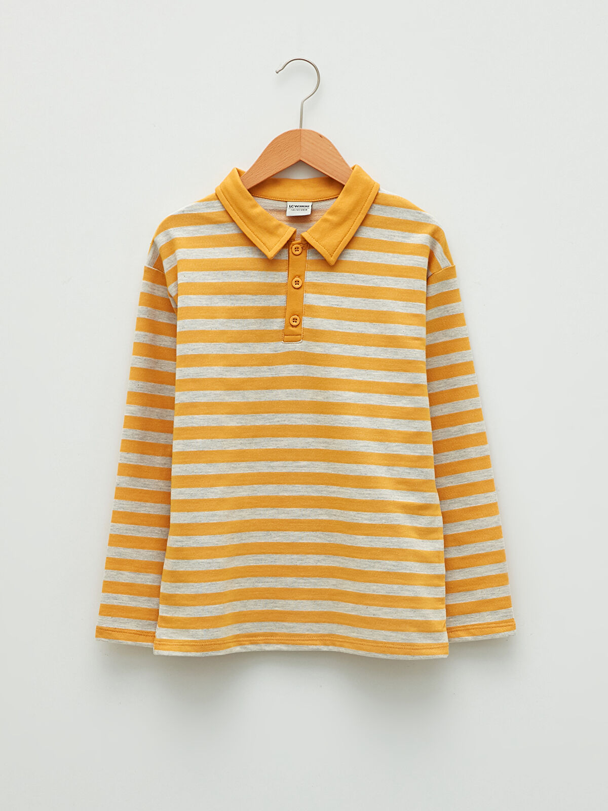 Polo Yaka Çizgili Uzun Kollu Erkek Çocuk Tişört