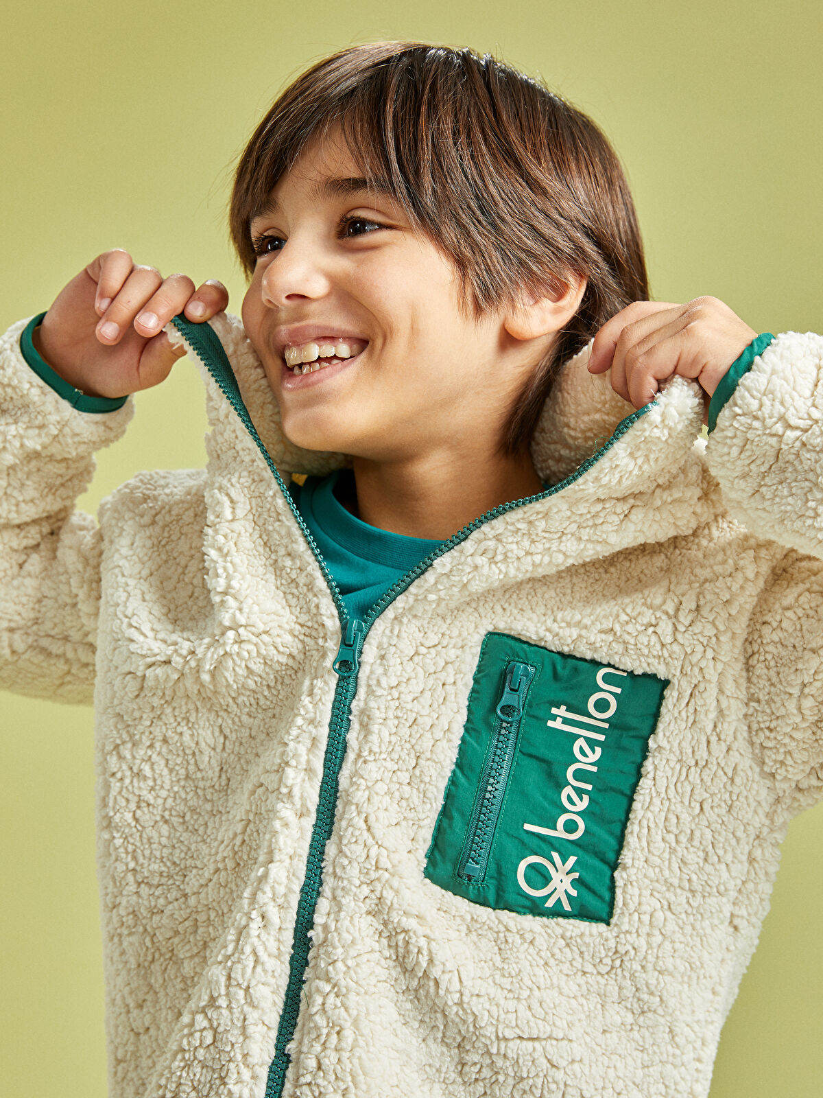 Benetton Dik Yaka Uzun Kollu Polar Erkek Çocuk Fermuarlı Sweatshirt