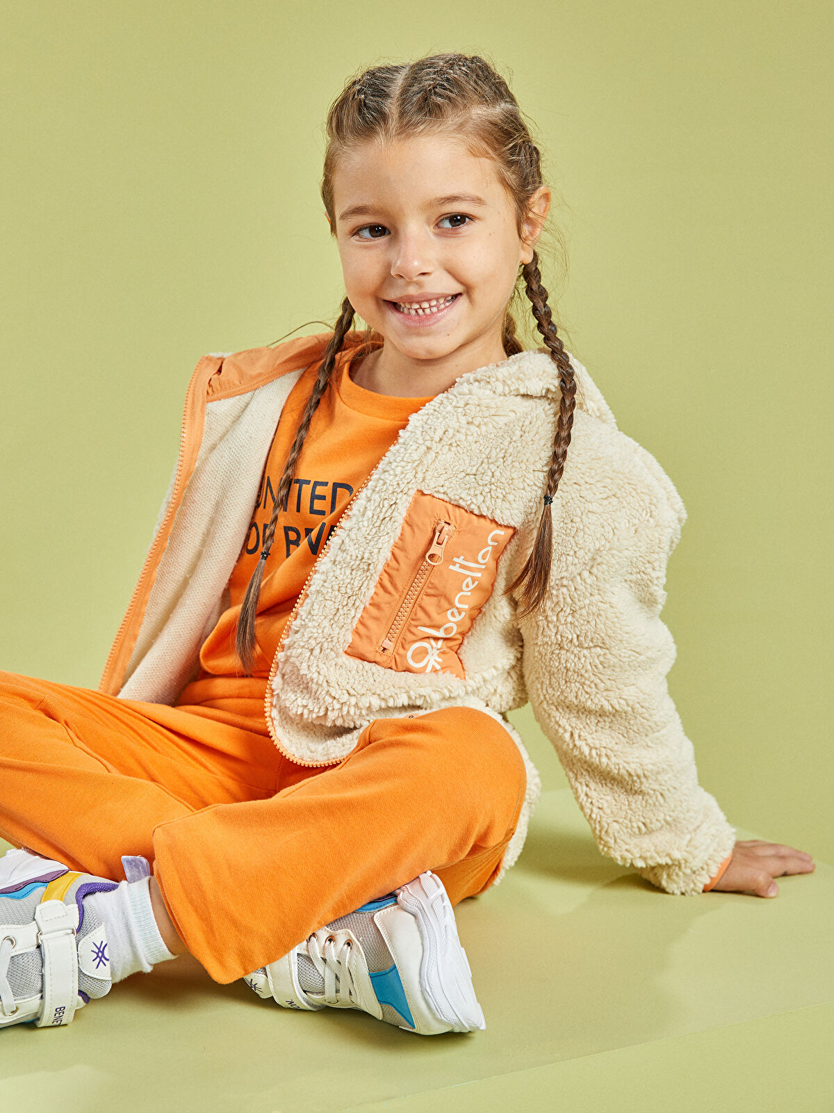 Benetton Kapüşonlu Uzun Kollu Polar Kız Çocuk Fermuarlı Sweatshirt