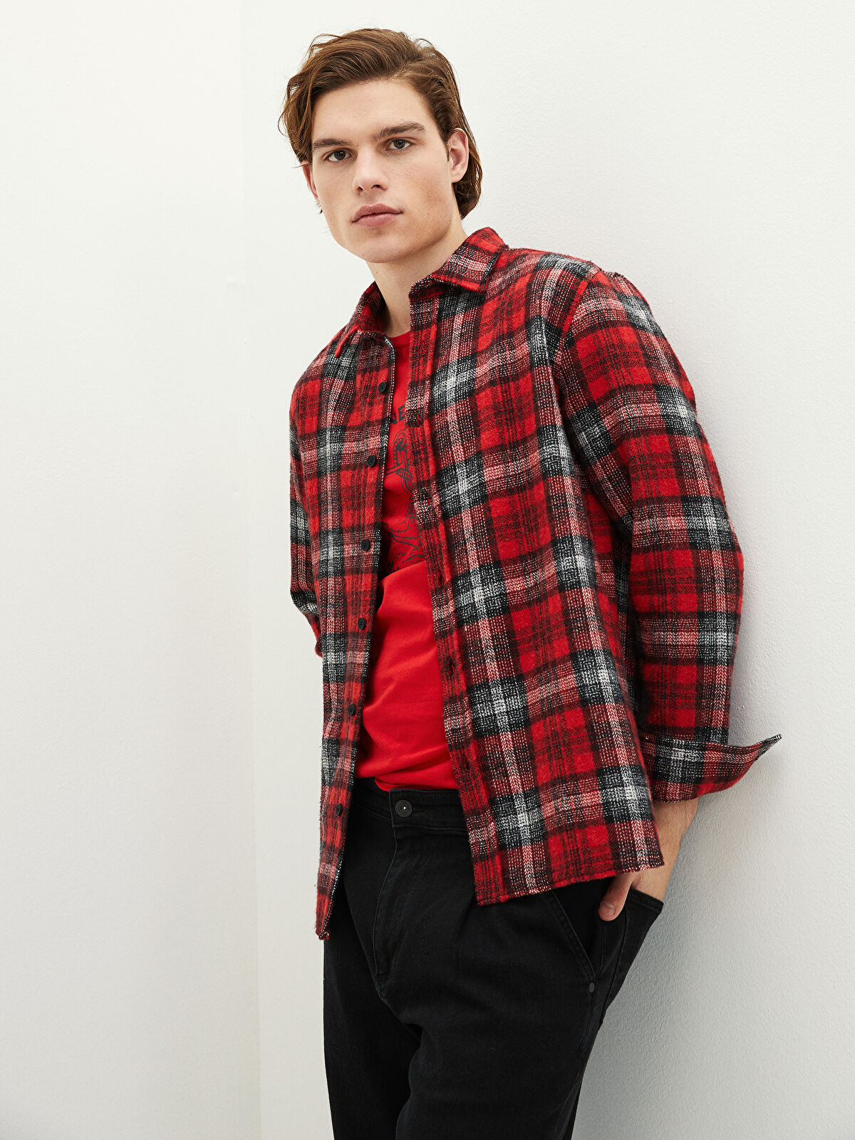 LCW CASUAL Regular Fit Uzun Kollu Ekose Erkek Gömlek Ceket