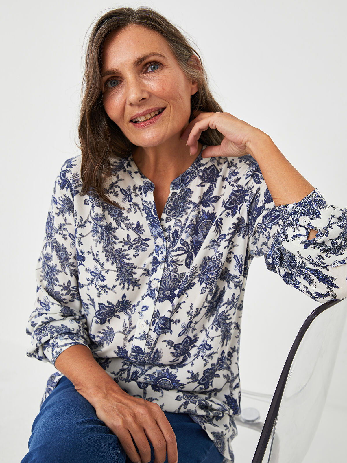 LCW GRACE Hakim Yaka Desenli Uzun Kollu Viskon Kadın Bluz LCW GRACE Hakim Yaka Desenli Uzun Kollu Viskon Kadın Bluz