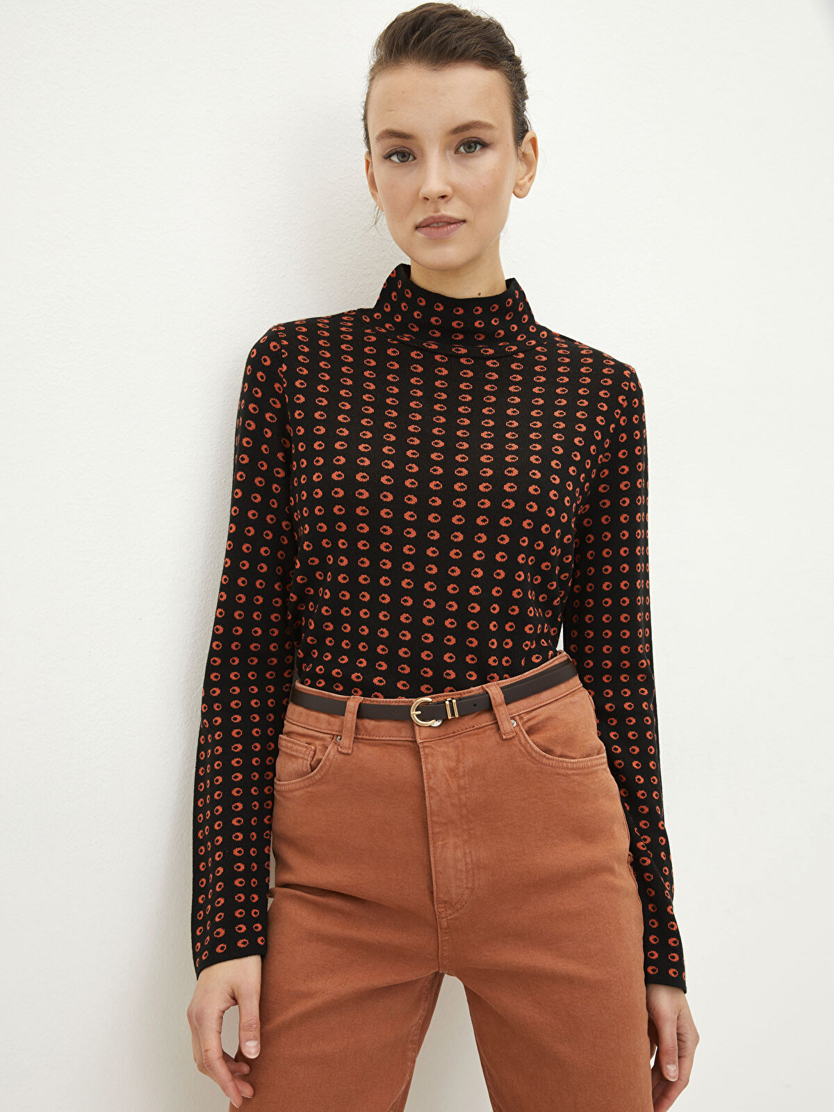 LCW CLASSIC Yarım Balıkçı Yaka Desenli Uzun Kollu Kadın Triko Kazak