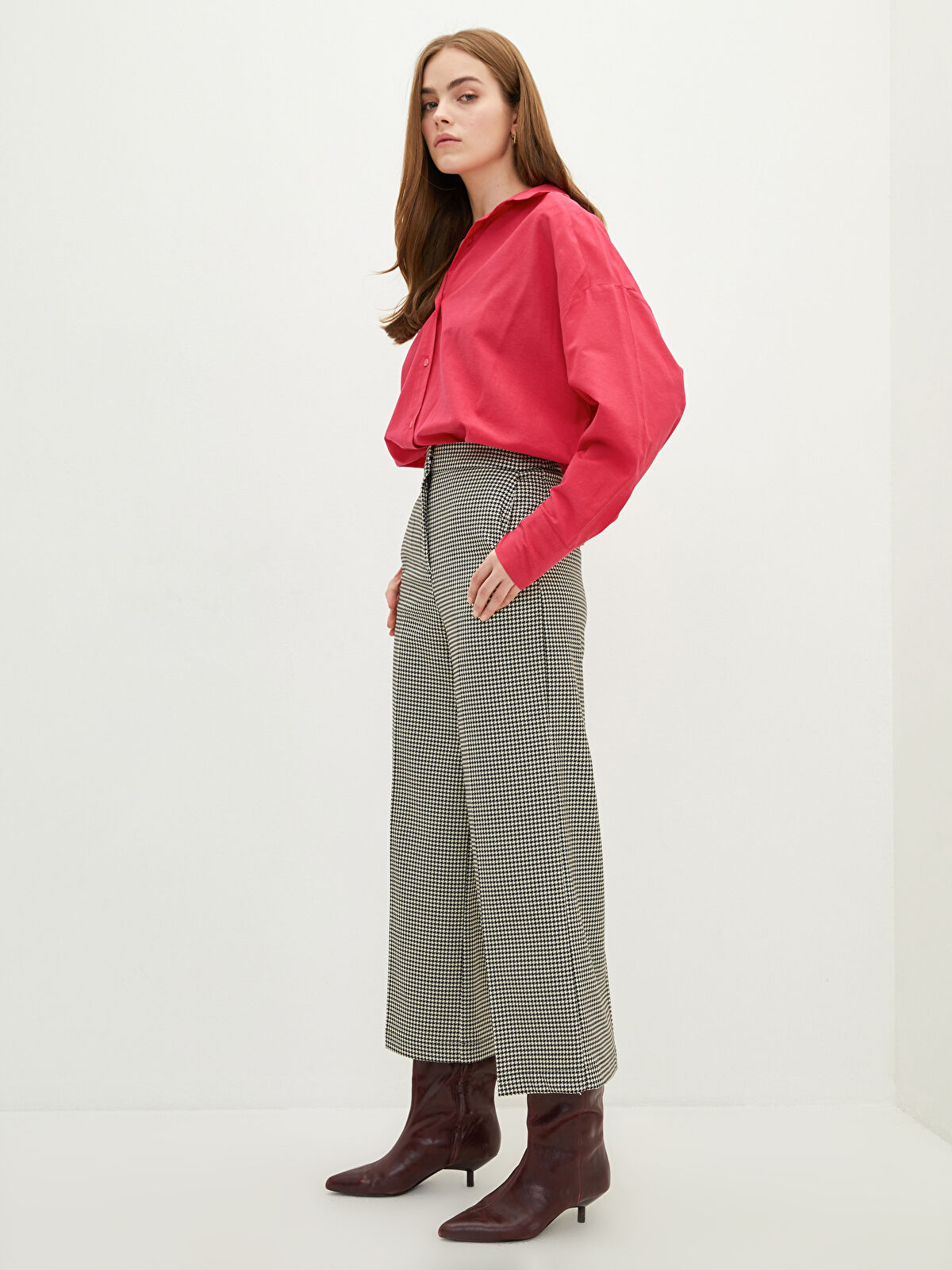 LCW VISION Standart Fit Kazayağı Desenli Geniş Paça Kadın Pantolon