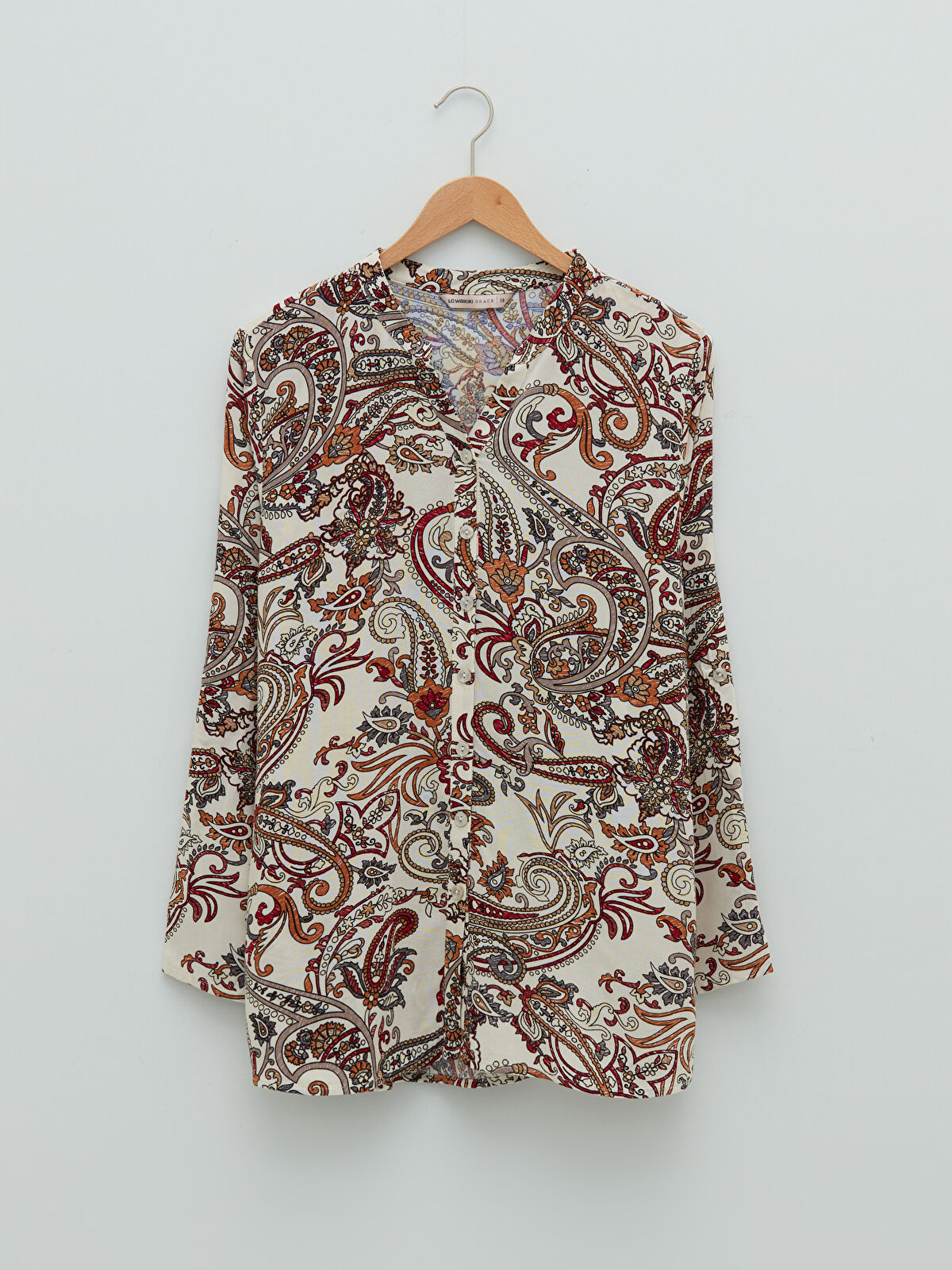 LCW GRACE Kaçık Yaka Desenli Uzun Kollu Viskon Kadın Gömlek