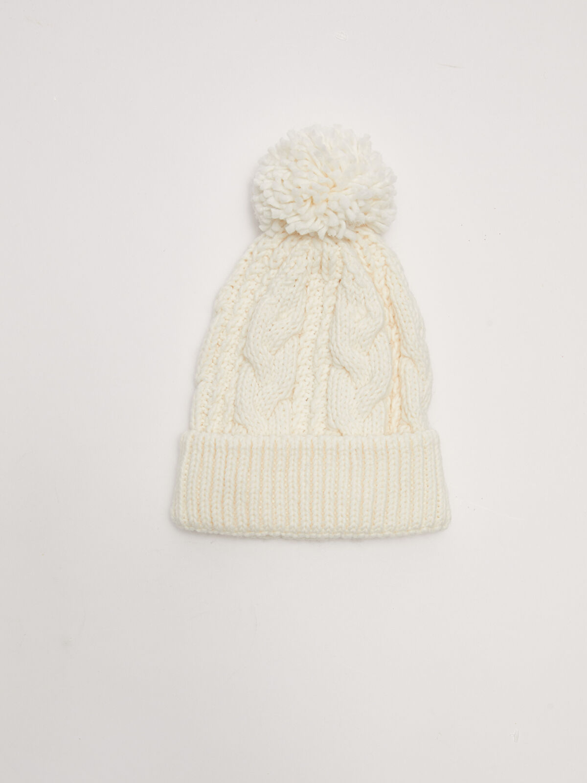 Kendinden Desenli Ponponlu Kız Çocuk Triko Bere