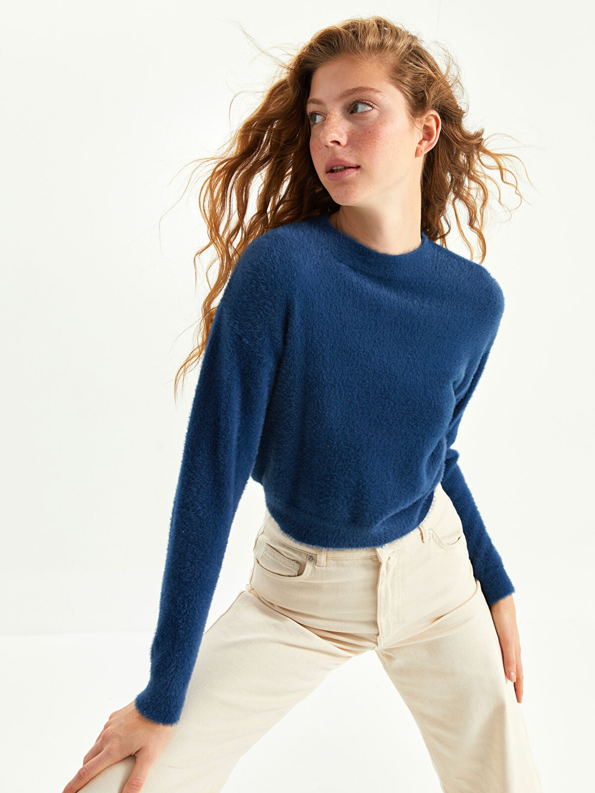 XSIDE Bisiklet Yaka Düz Uzun Kollu Crop Kadın Triko Kazak