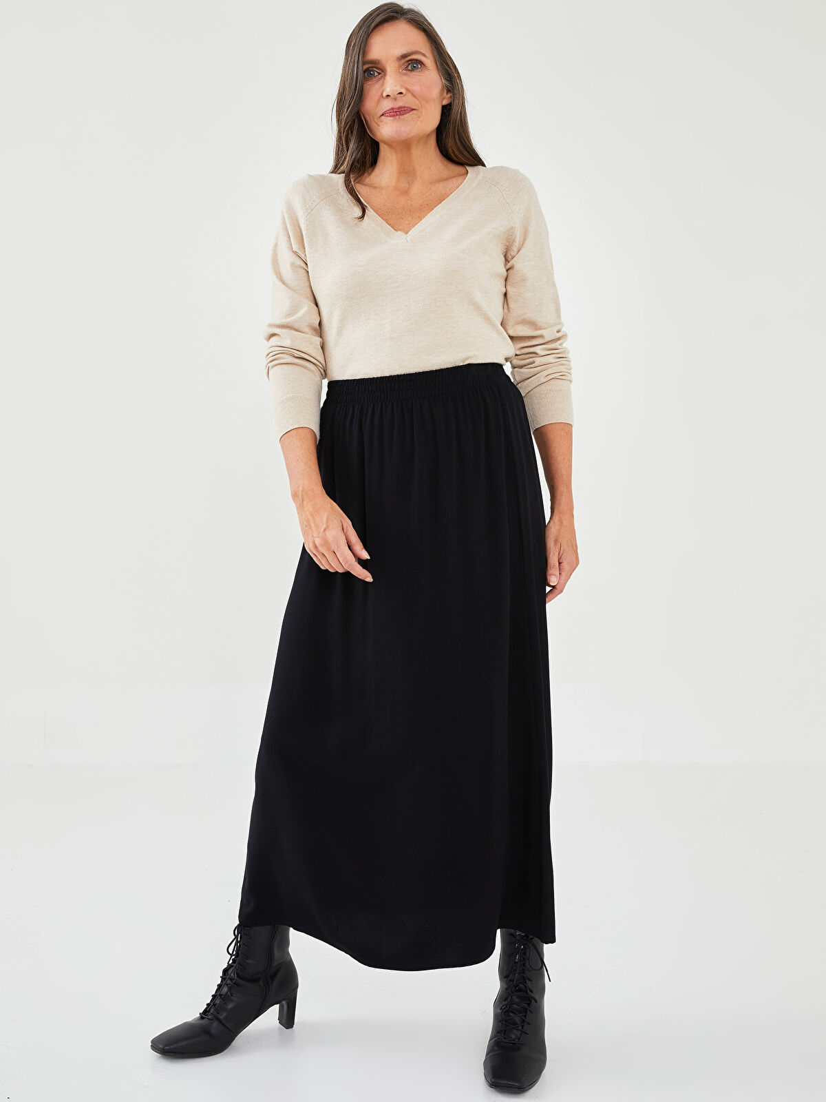 LCW GRACE Beli Lastikli Düz A Kesim Belmando Kumaş Kadın Etek