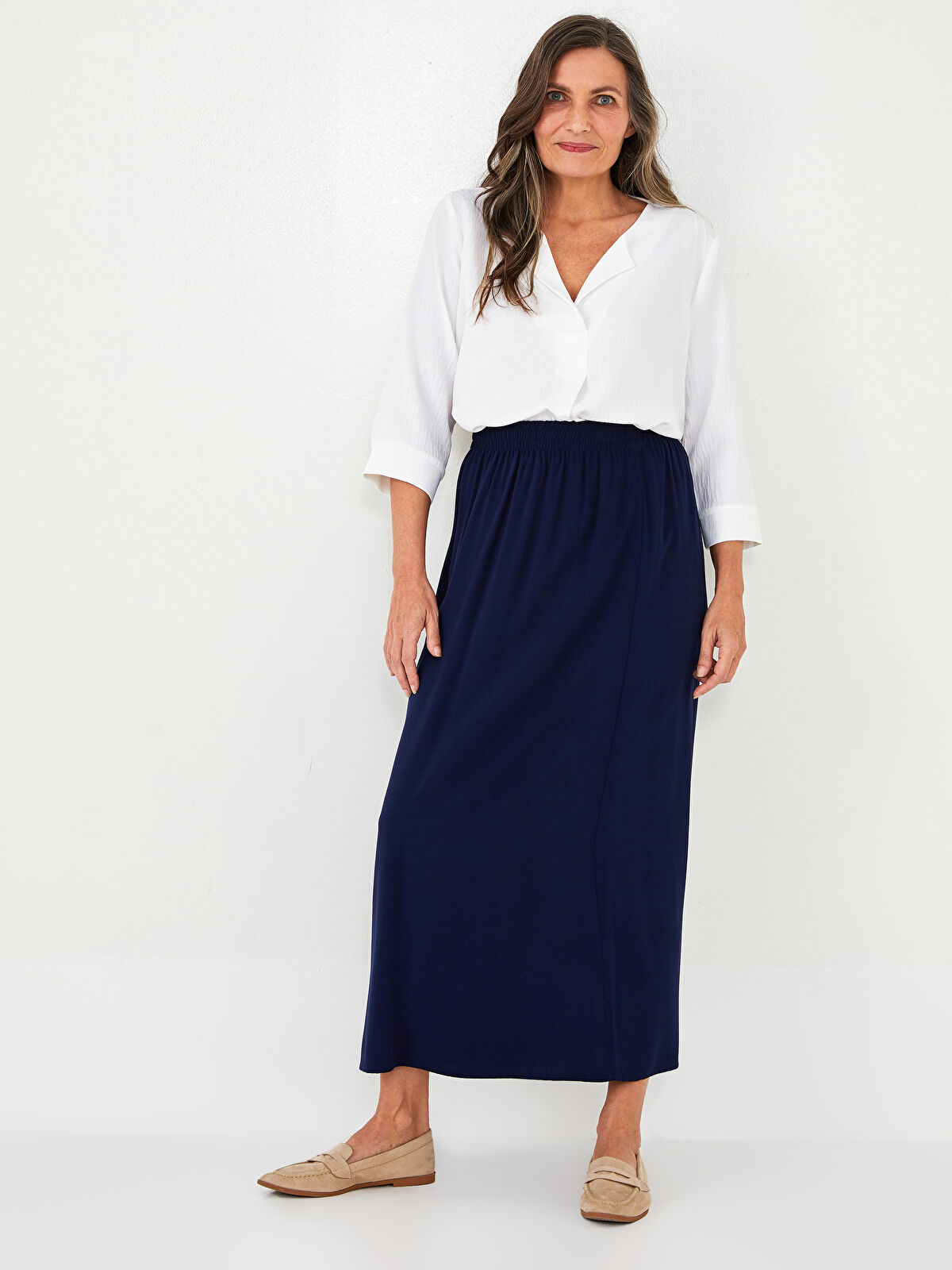 LCW GRACE Beli Lastikli Düz A Kesim Belmando Kumaş Kadın Etek