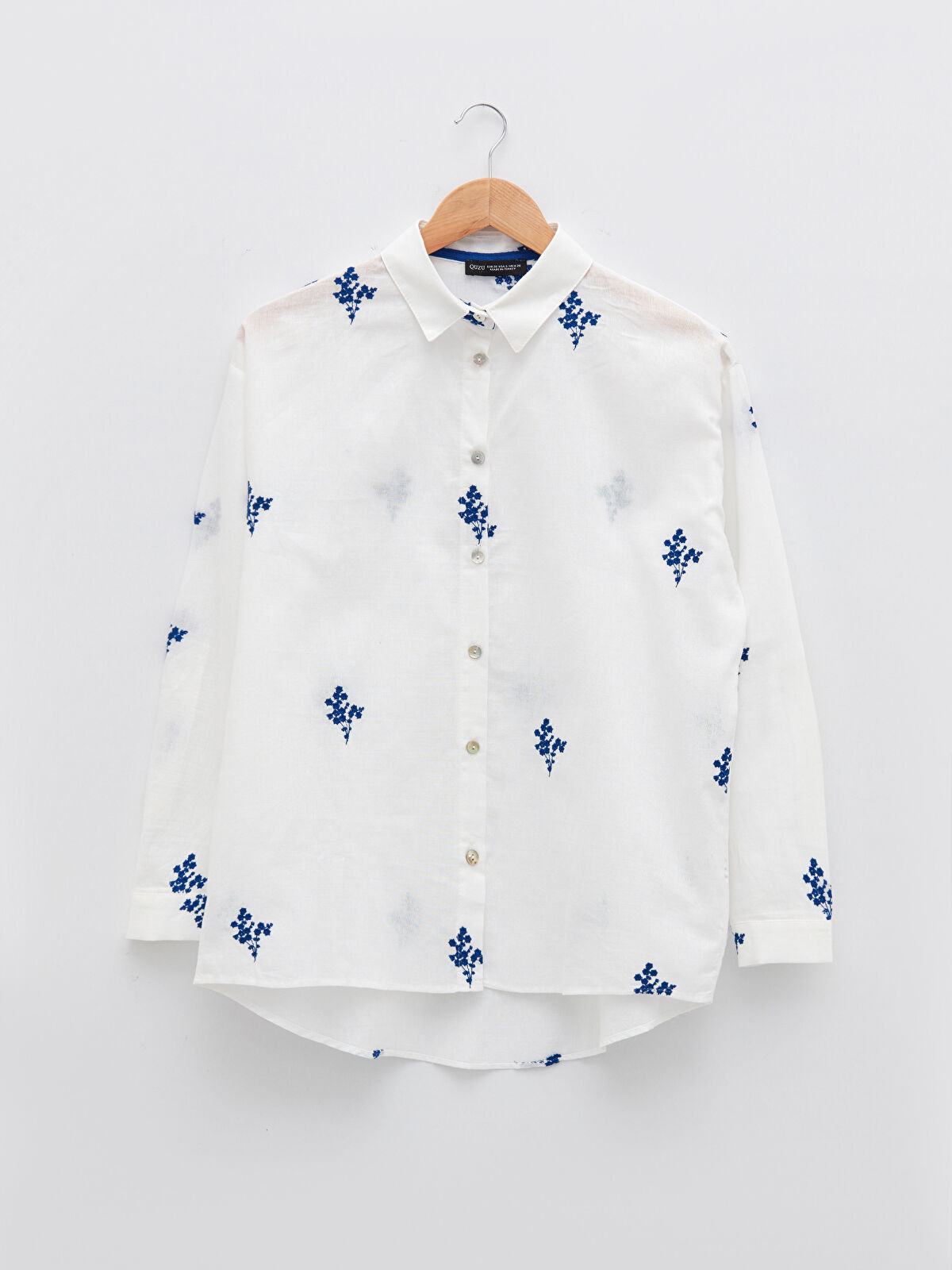 QUZU Önden Düğme Kapamalı Nakışlı Uzun Kollu Kadın Gömlek