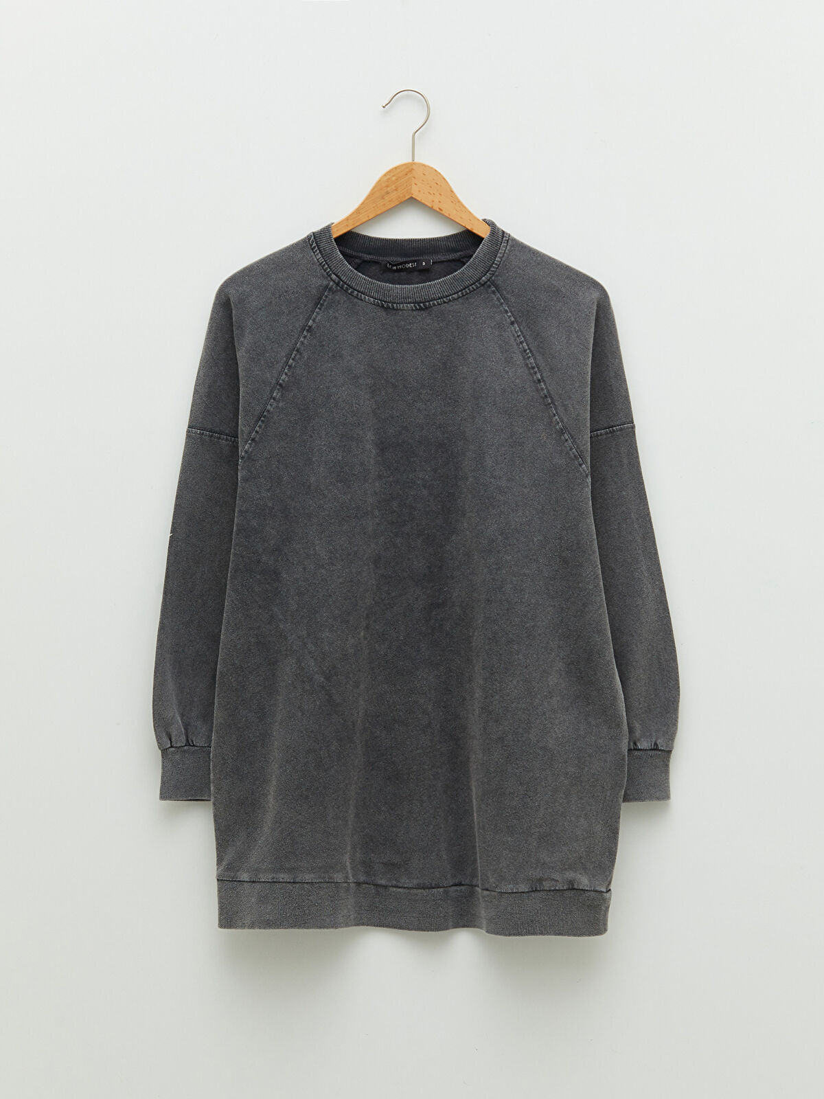 MODEST Bisiklet Yaka Düz Uzun Kollu Oversize Pamuklu Kadın Tunik