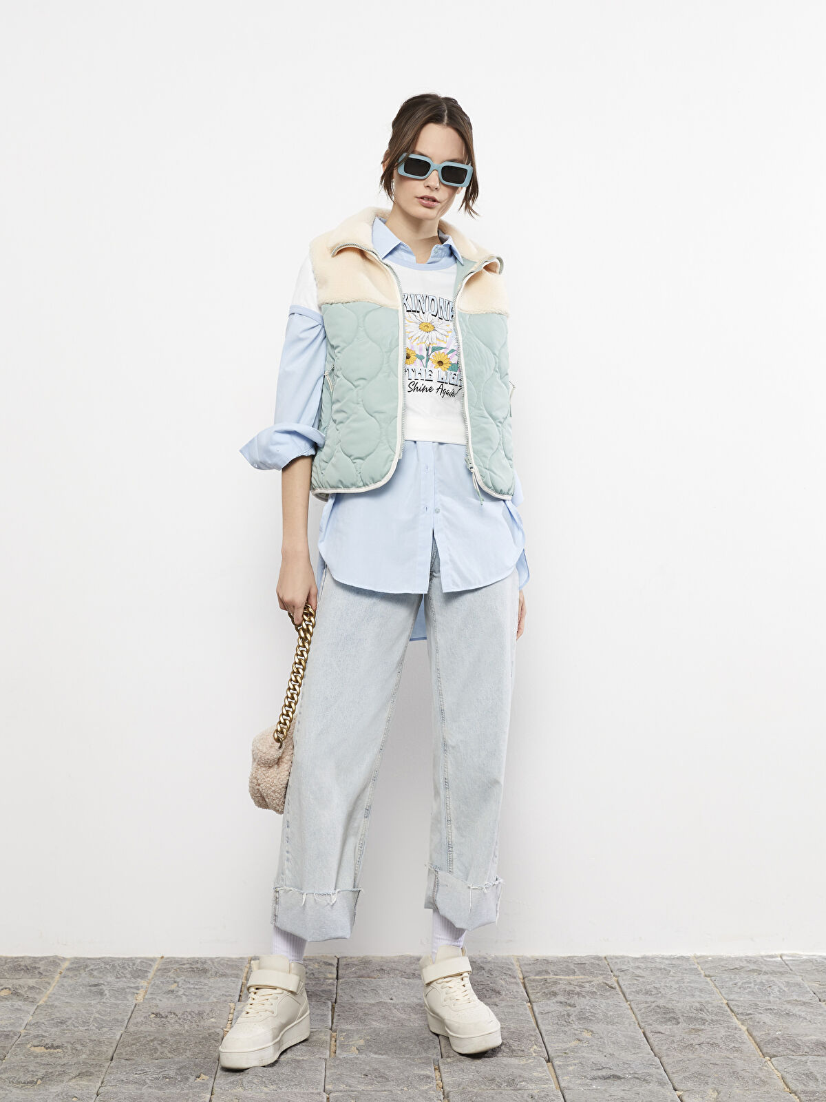 LCW CASUAL Dik Yaka Renk Bloklu Kadın Şişme Yelek