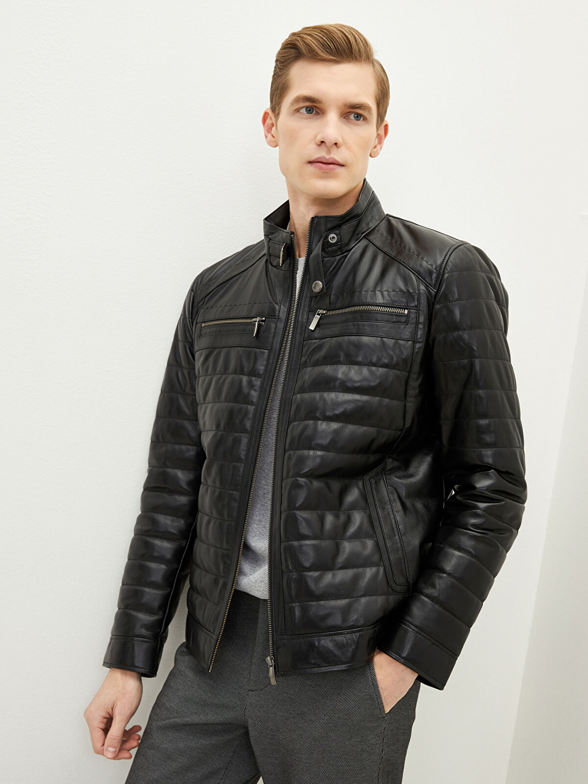 LCW CLASSIC Rahat Kalıp Dik Yaka Erkek Deri Mont