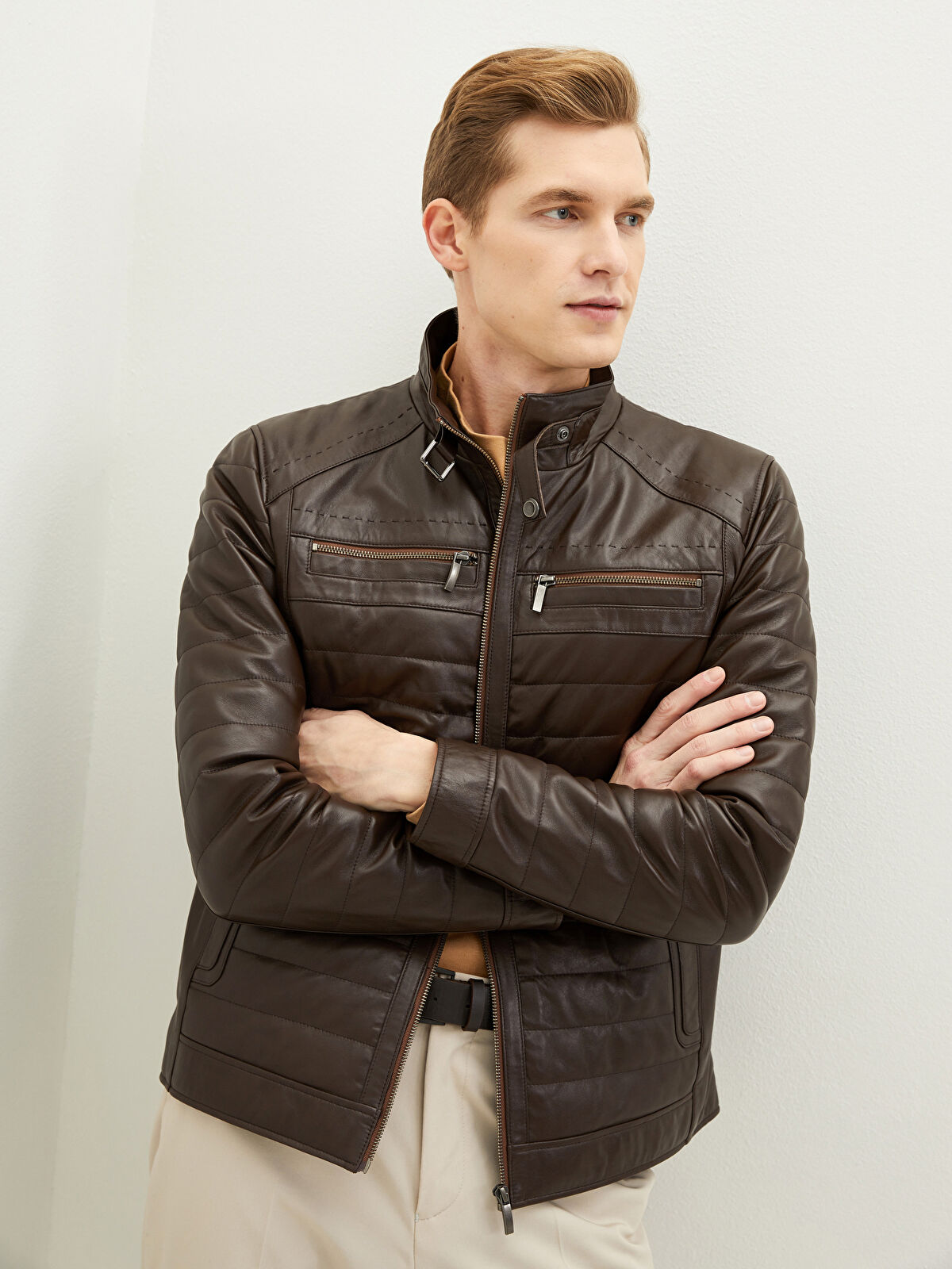 LCW CLASSIC Rahat Kalıp Dik Yaka Erkek Deri Mont