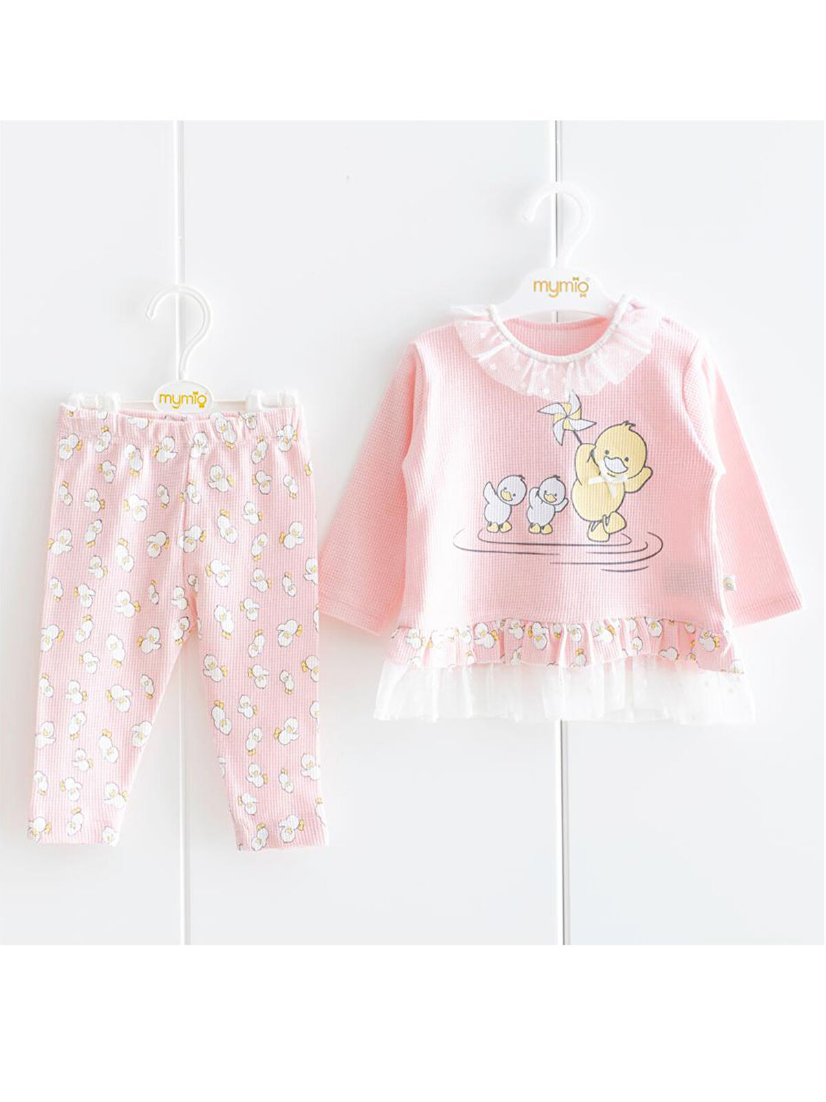 Mymio Baby Bisiklet Yaka Uzun Kollu Baskılı Pamuklu Kız Bebek 2'li Takım