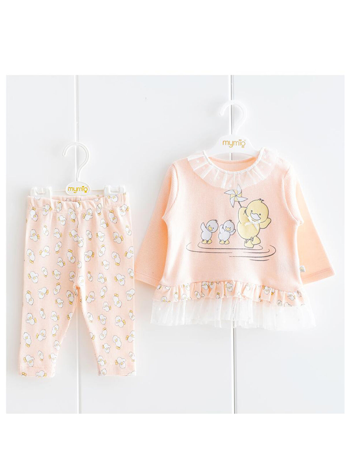 Mymio Baby Bisiklet Yaka Uzun Kollu Baskılı Pamuklu Kız Bebek 2'li Takım