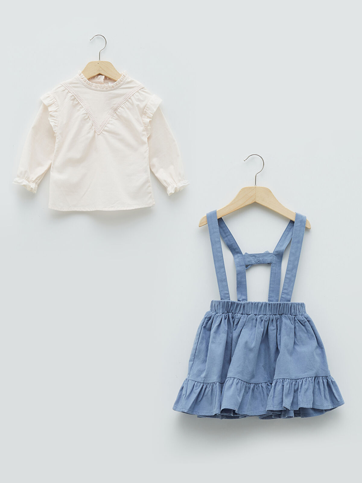 Bisiklet Yaka Uzun Kollu Kız Bebek Tişört ve Etek 2'li Takım