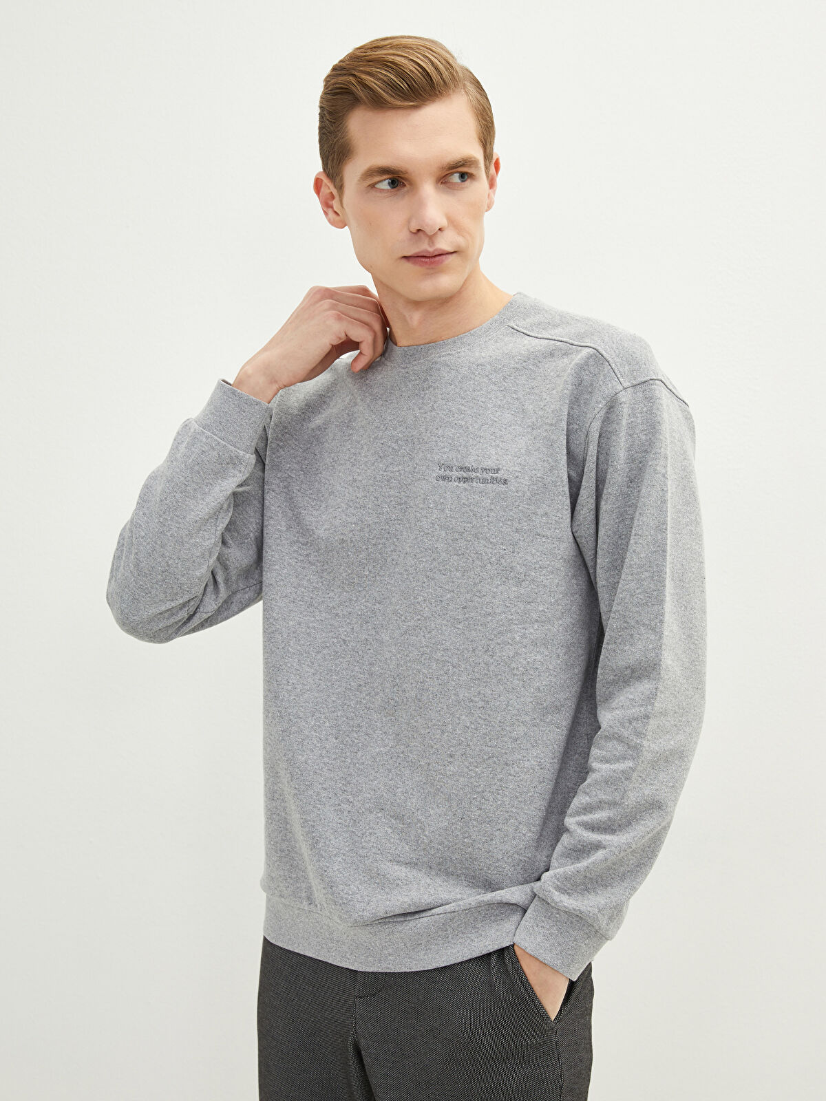 LCW CLASSIC Oversize Bisiklet Yaka Uzun Kollu Nakışlı Erkek Sweatshirt