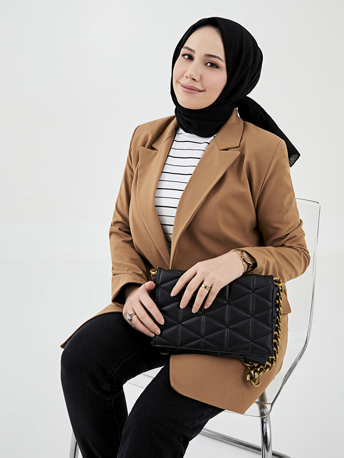 MODEST Önden Düğme Kapamalı Düz Uzun Kollu Dobby Kumaş Kadın Ceket