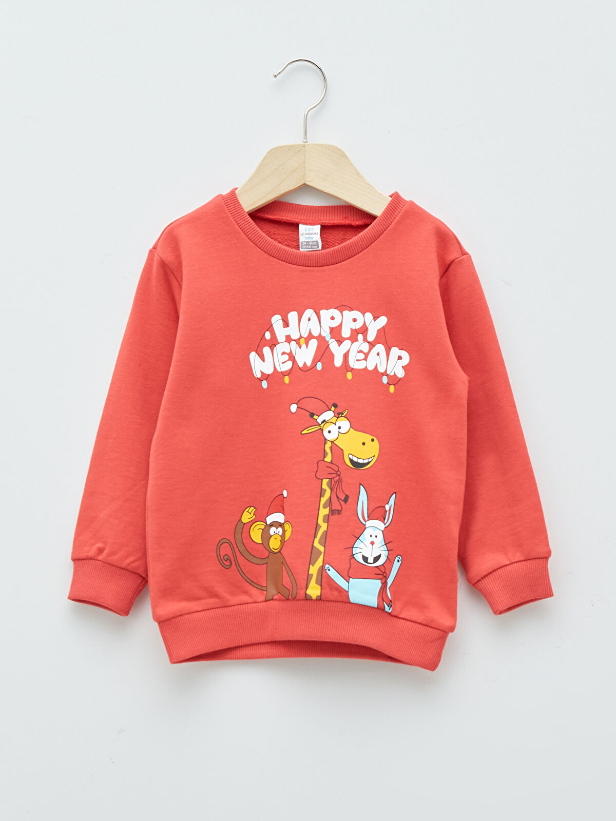 Bisiklet Yaka Uzun Kollu Yılbaşı Temalı Erkek Bebek Sweatshirt