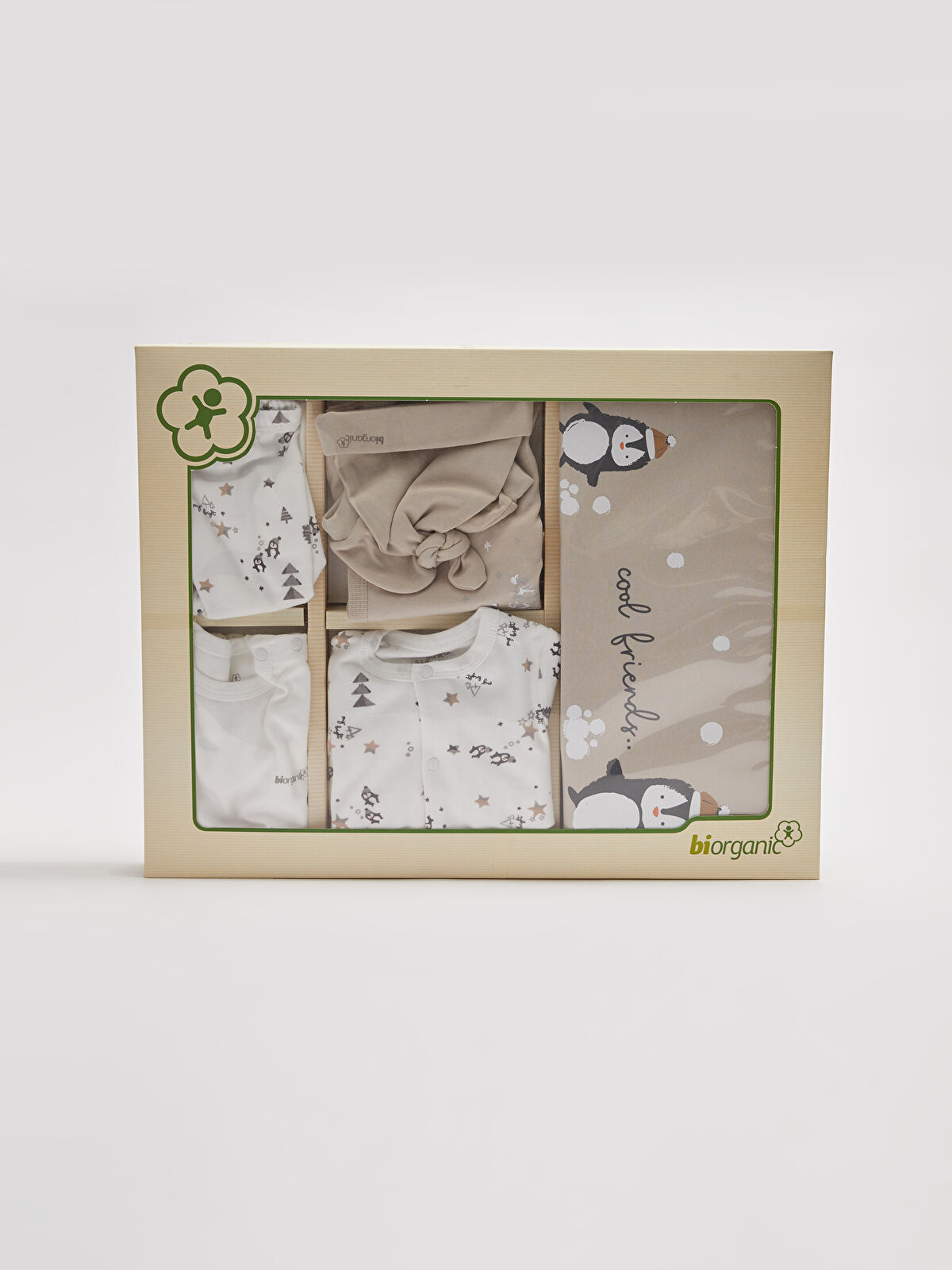 Bi Organic Baskılı Erkek Bebek Kutulu Hastane Çıkış Seti 10'lu