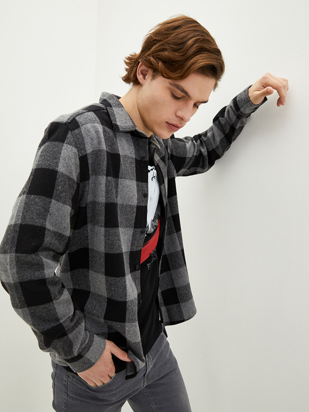 LCW CASUAL Regular Fit Uzun Kollu Ekose Erkek Gömlek Ceket