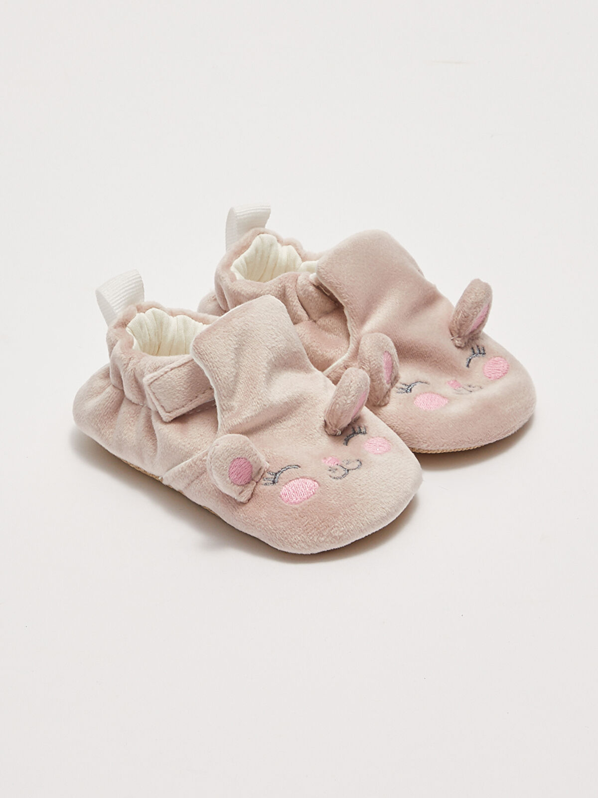 Nakış Detaylı Cırt Cırtlı Kız Bebek Yürüme Öncesi Ev Ayakkabısı