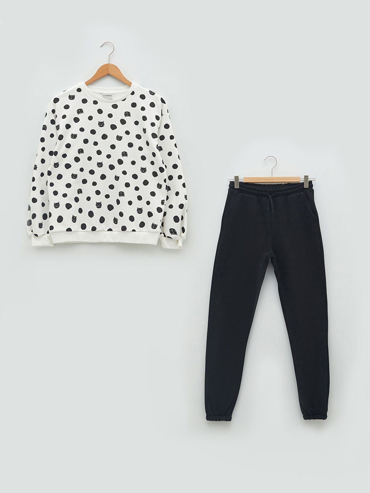 Bisiklet Yaka Baskılı Uzun Kollu Oversize Kız Çocuk Sweatshirt ve Eşofman Altı