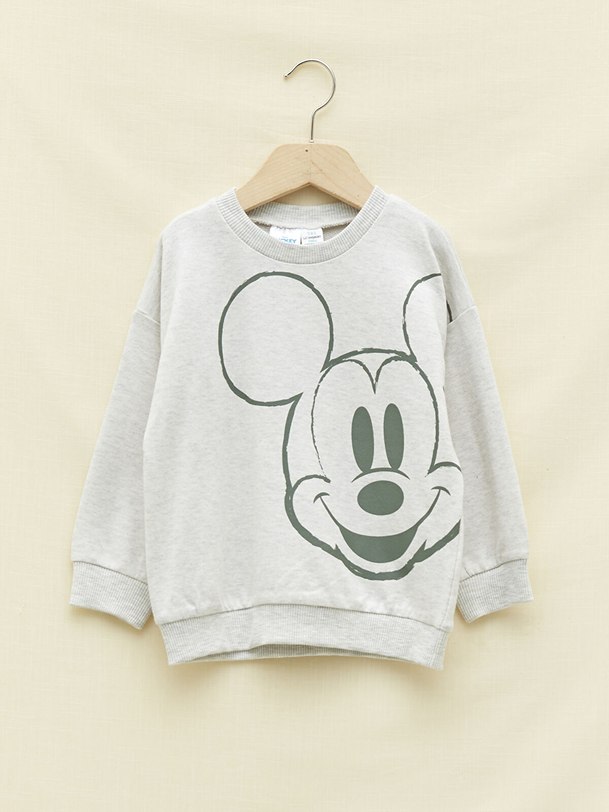 LCW GREEN Bisiklet Yaka Uzun Kollu Mickey Mouse Baskılı Organik Pamuklu Erkek Bebek Sweatshirt