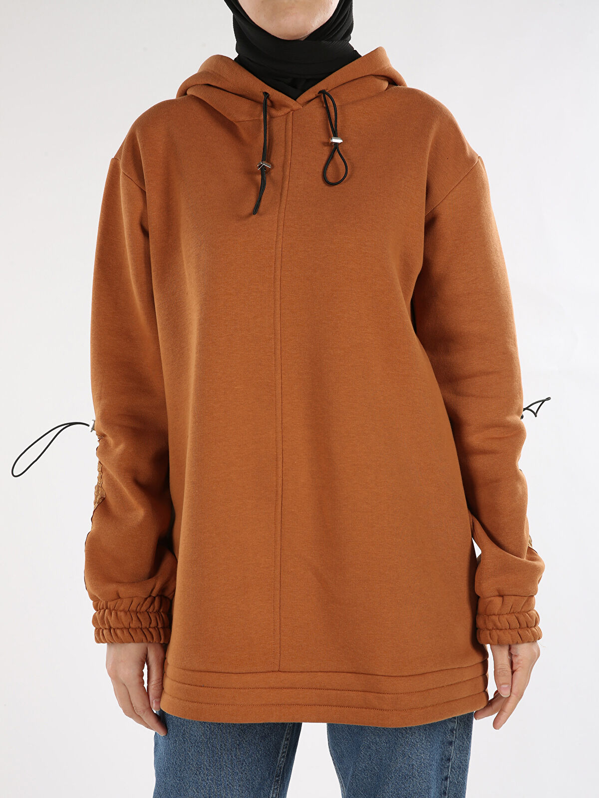 Allday Kapüşonlu Büzgü Detaylı Uzun Kollu Kadın Sweatshirt