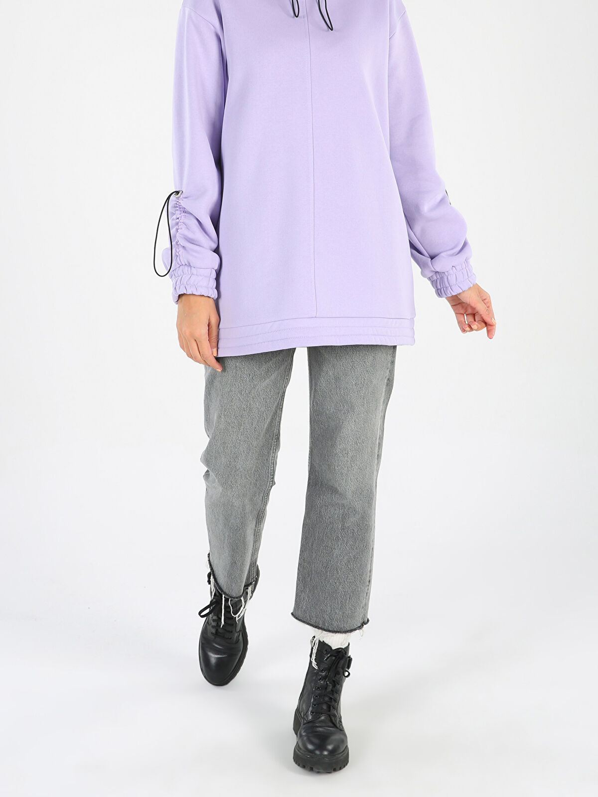 Allday Kapüşonlu Büzgü Detaylı Uzun Kollu Kadın Sweatshirt