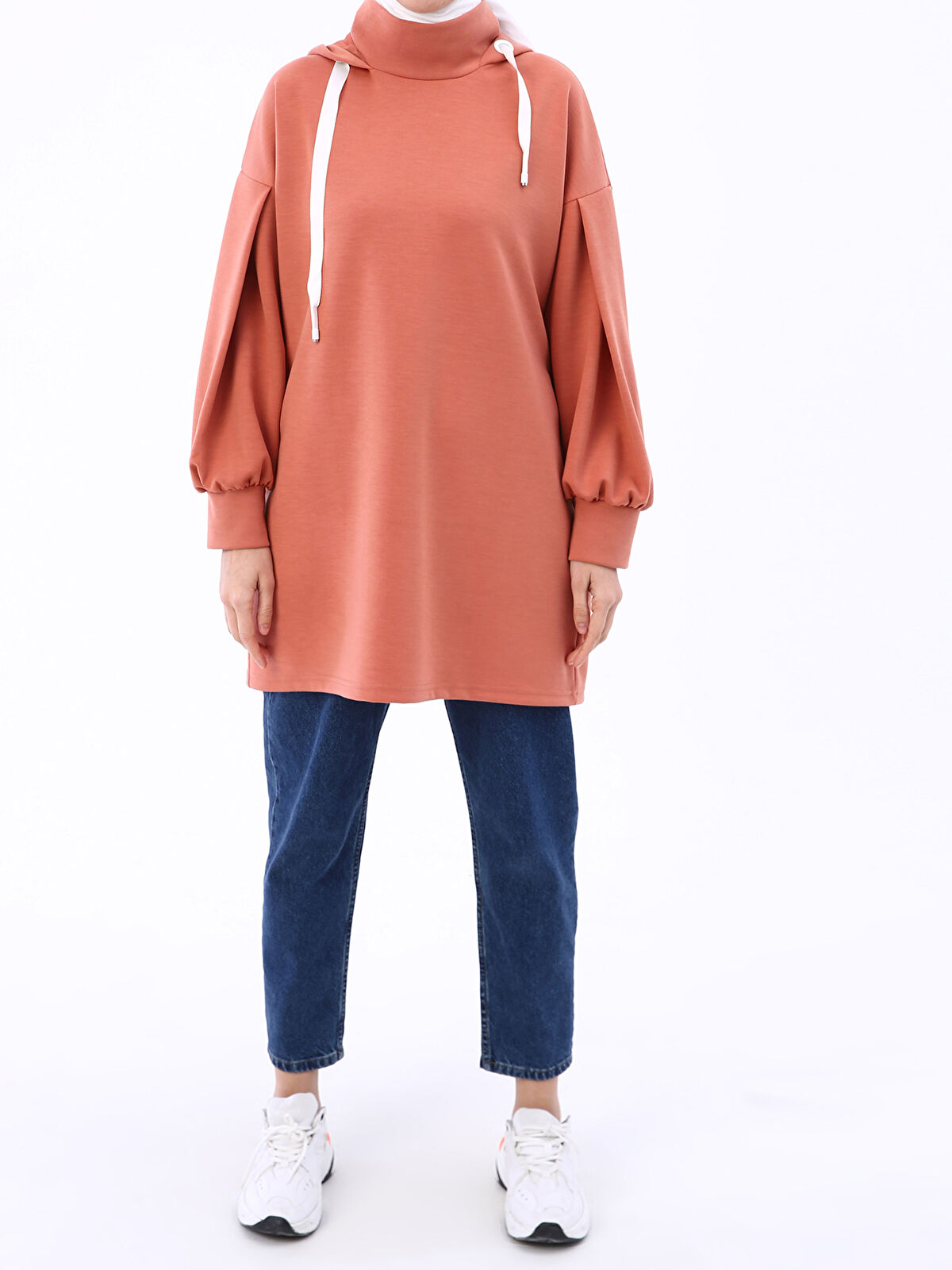 Allday Kapüşonlu Baskılı Uzun Kollu Kadın Tunik