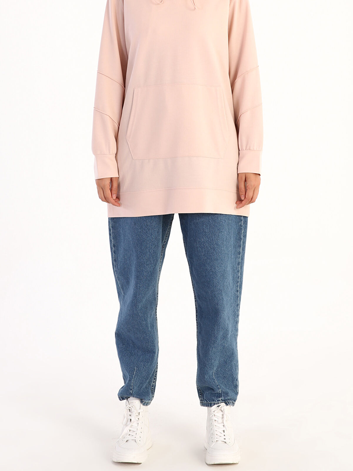 Allday Kapüşonlu Düz Cep Detaylı Uzun Kollu Kadın Tunik
