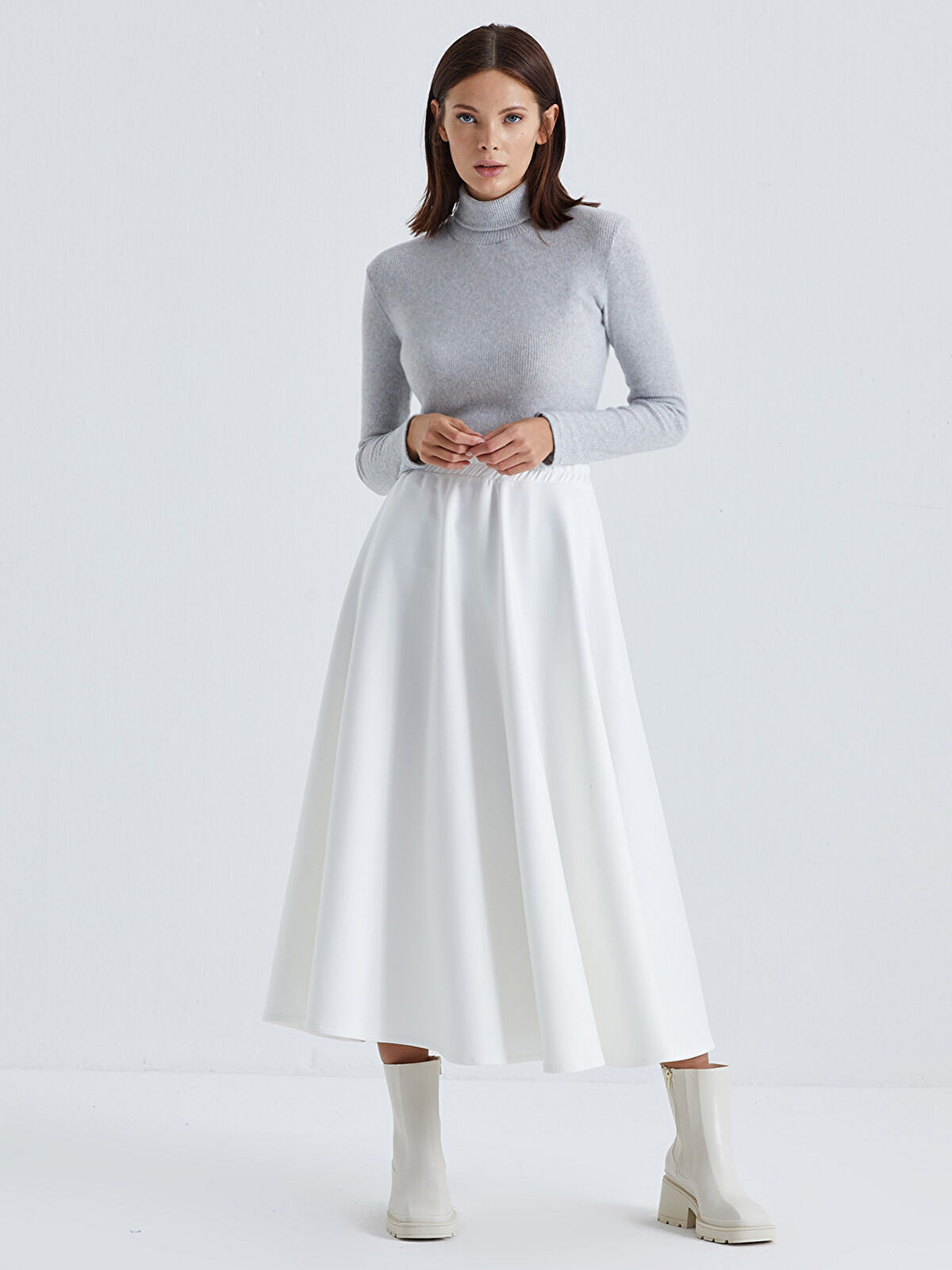 Terzi Dükkanı Beli Lastikli Düz Skuba Kumaş Kadın Kloş Etek