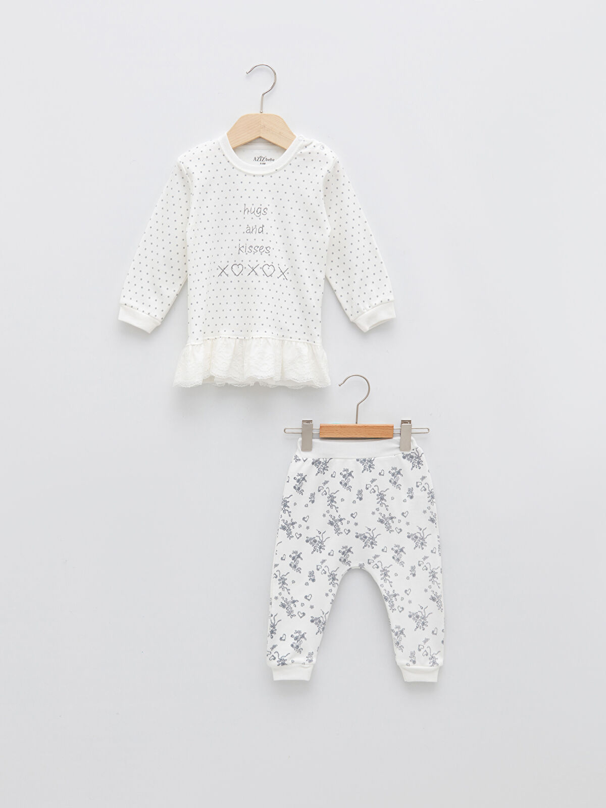 Aziz Bebe Bisiklet Yaka Uzun Kollu Baskılı Kız Bebek 2'li Takım
