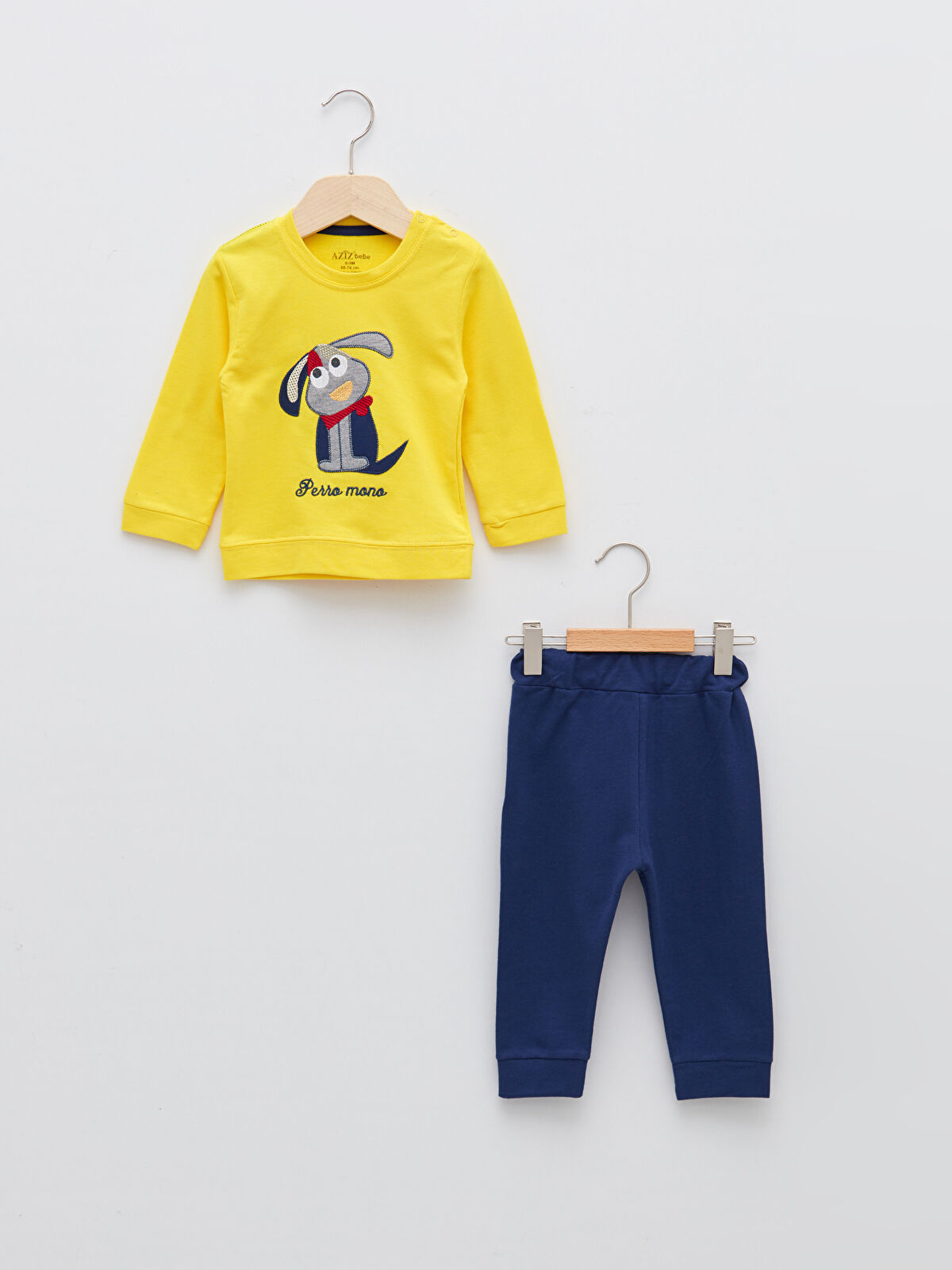 Aziz Bebe Bisiklet Yaka Uzun Kollu Erkek Bebek 2'li Takım