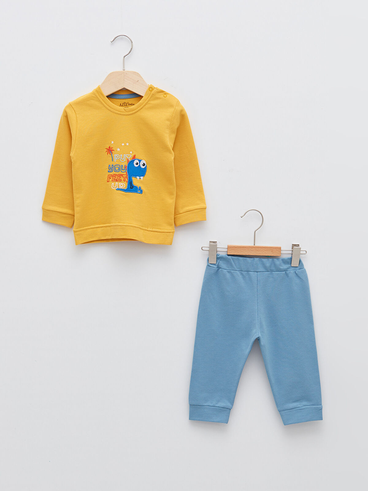 Aziz Bebe Bisiklet Yaka Uzun Kollu Erkek Bebek 2'li Takım