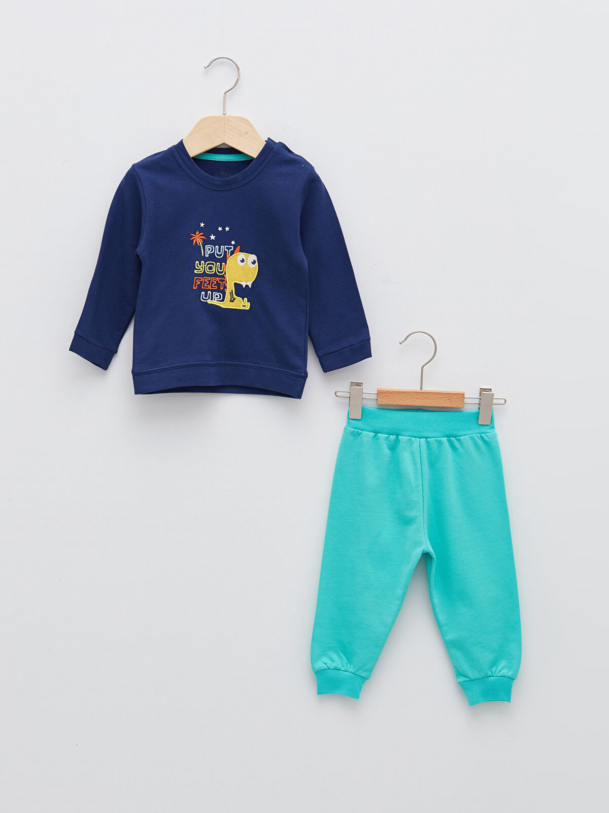 Aziz Bebe Bisiklet Yaka Uzun Kollu Erkek Bebek 2'li Takım