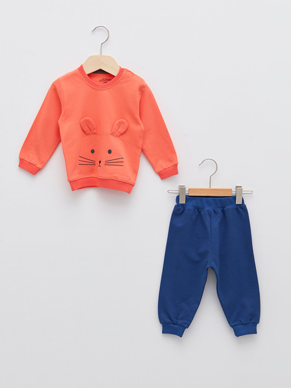Aziz Bebe Bisiklet Yaka Uzun Kollu Erkek Bebek 2'li Takım