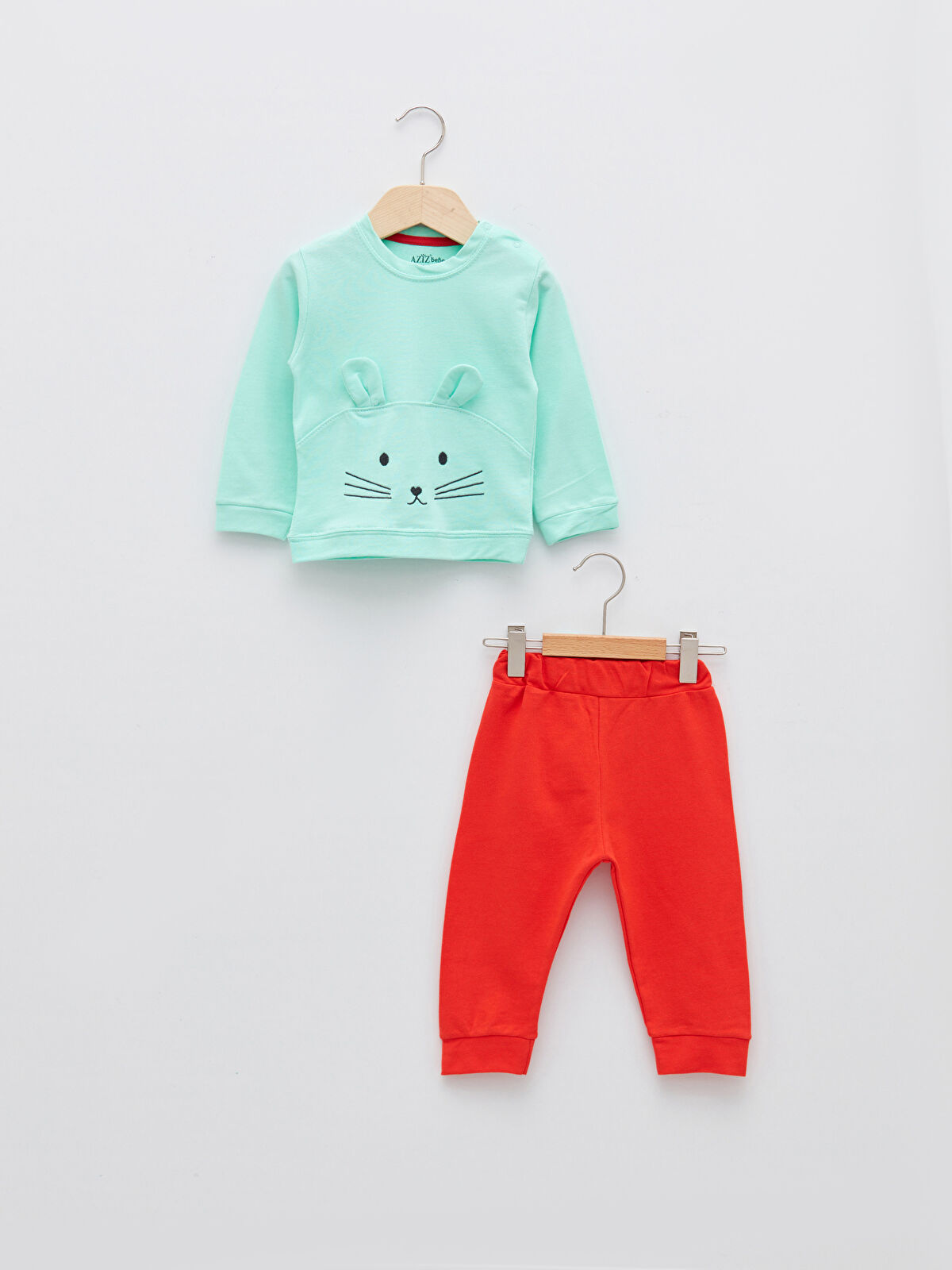 Aziz Bebe Bisiklet Yaka Uzun Kollu Erkek Bebek 2'li Takım