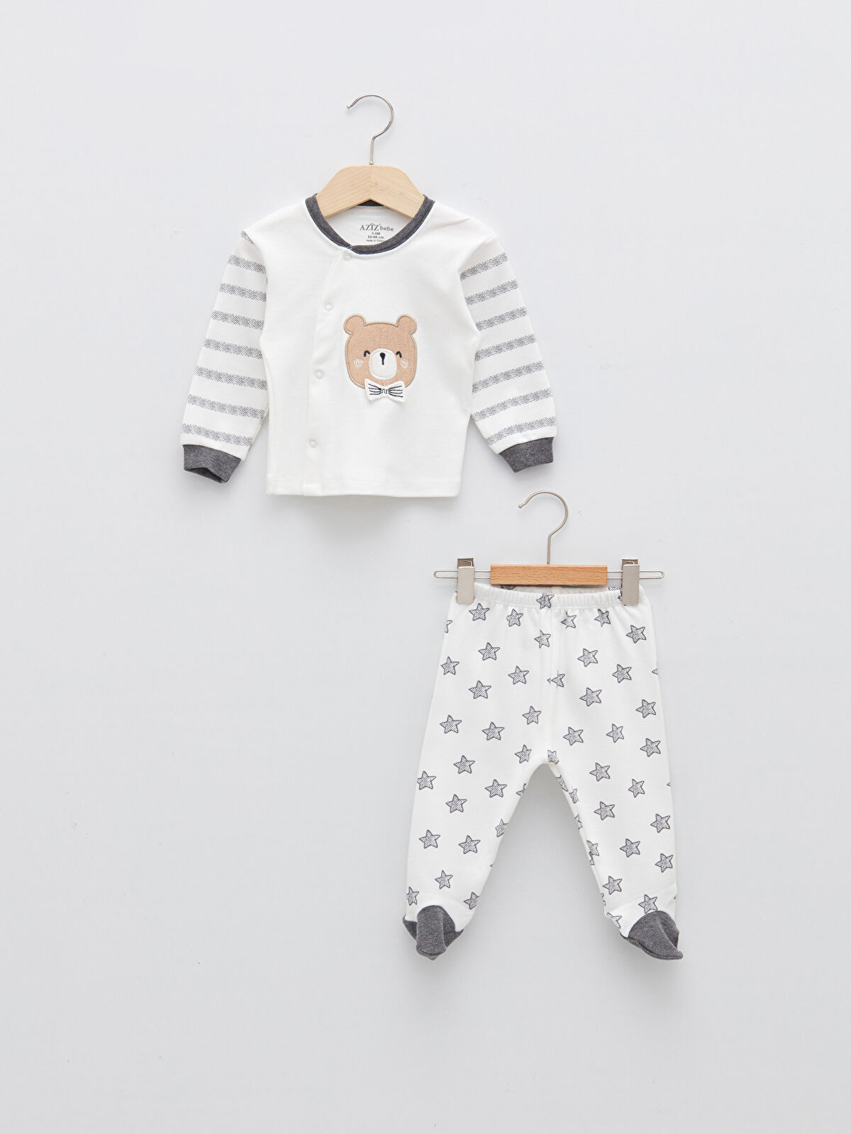 Aziz Bebe Bisiklet Yaka Uzun Kollu Erkek Bebek 2'li Takım